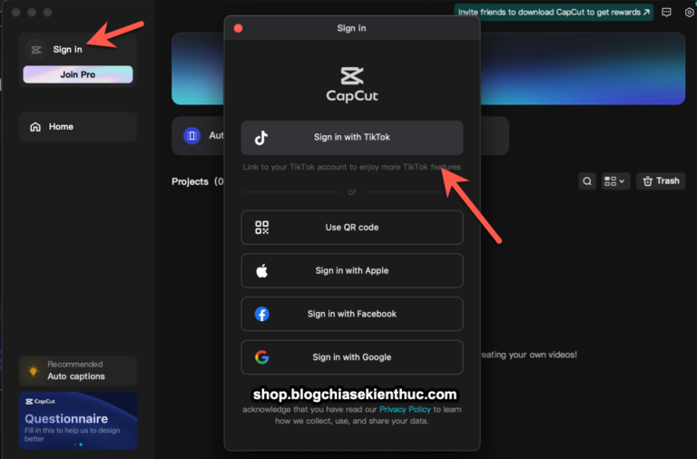 Cách login vào Capcut Pro trên PC / Mobile (iOS và Android)