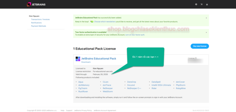 Cách nhận tài khoản Jetbrains miễn phí trên Github Student